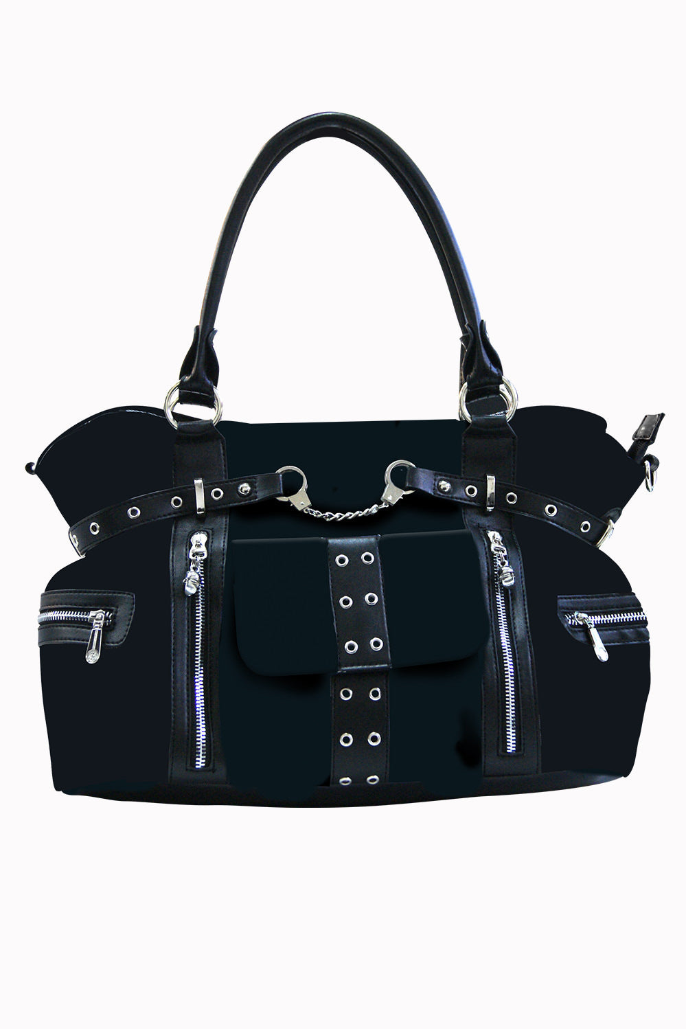 BANNED Rise Up Bag Tartan Grunge Handbag with Handcuffs and Zip Pocket ...